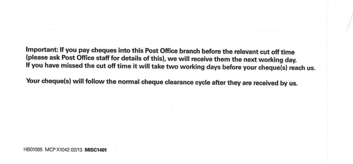 Bank Cheque Service - Gale Street Post Office - Rochdale