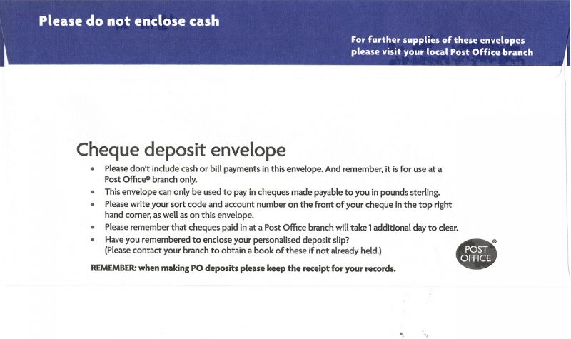 Bank Cheque Service - Gale Street Post Office - Rochdale