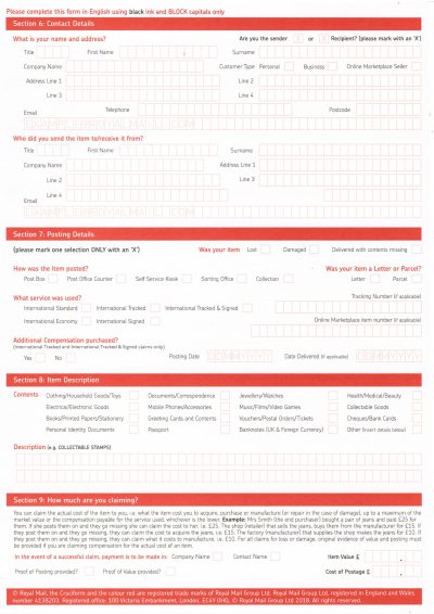 Royal Mail Claim - Gale Street Post Office